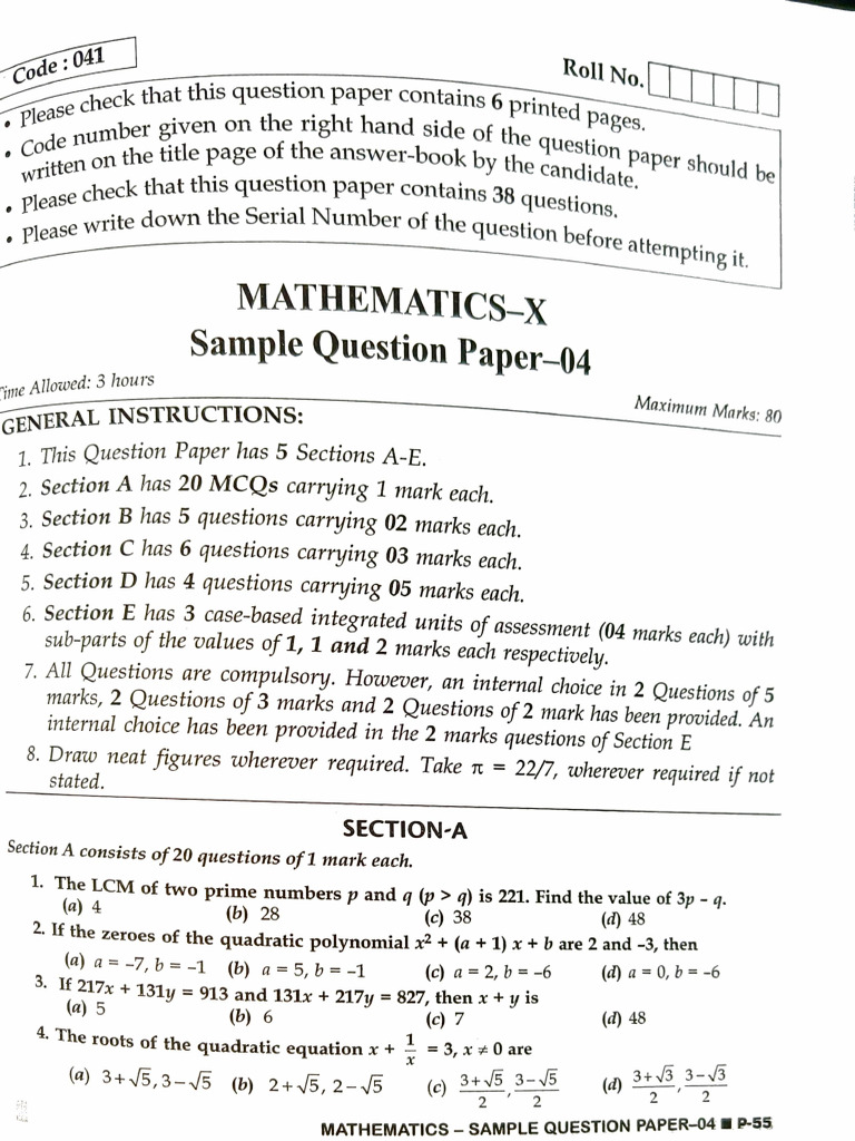 Maths Sample Paper 4 01 Mar 25 · 05·01·45 | PDF | Circle | Triangle