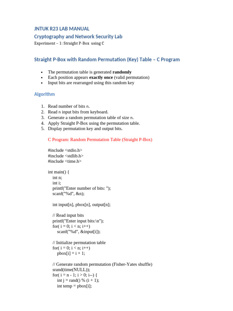 JNTUK R23 PBox Lab Manual UserInput | PDF | Permutation | Computing