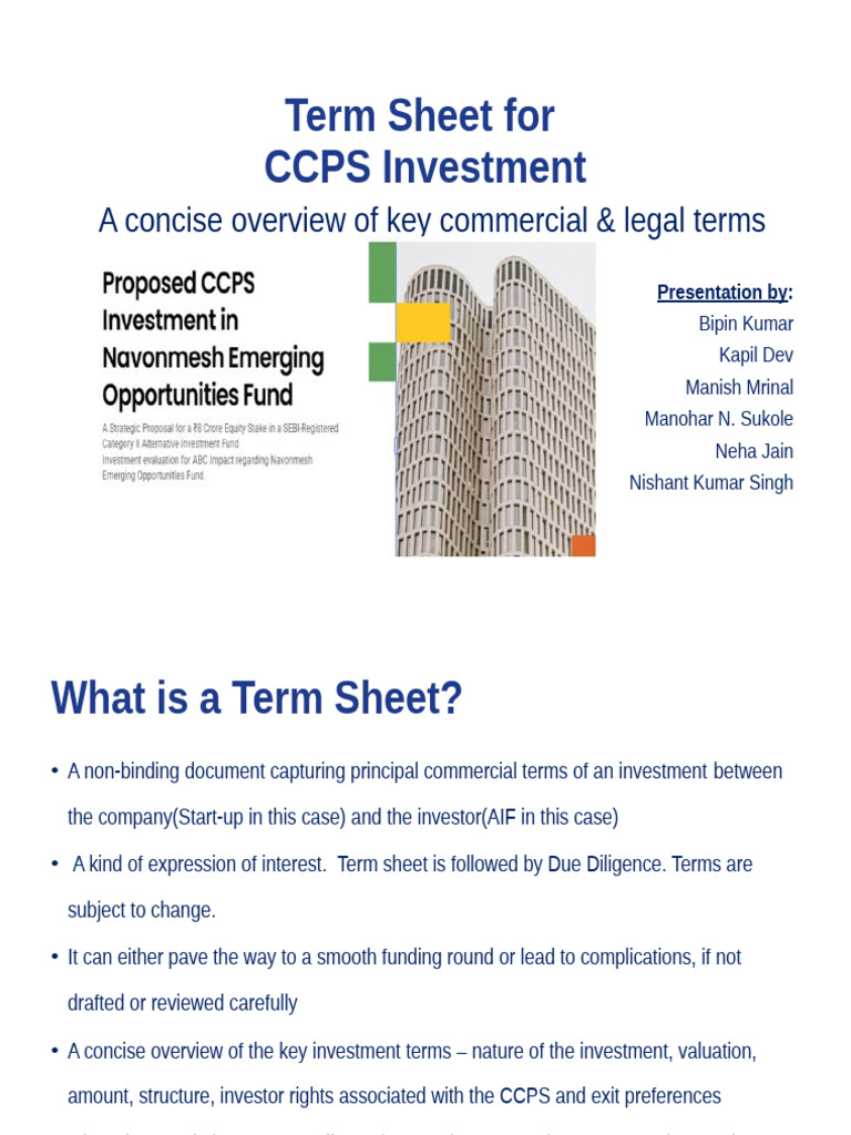 Term Sheet For CCPS Investment | PDF | Dividend | Equity (Finance)