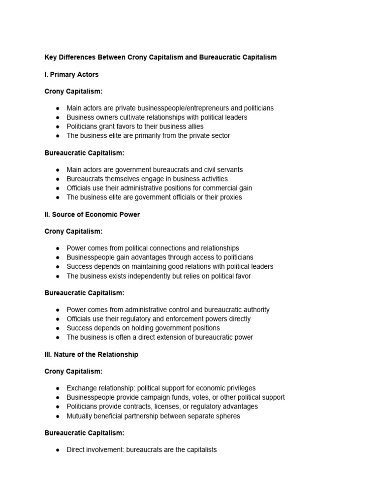 Differences Between Crony Capitalism and Bureaucratic Capitalism | PDF ...