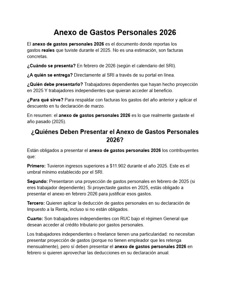 Anexo de Gastos Personales 2026 | PDF
