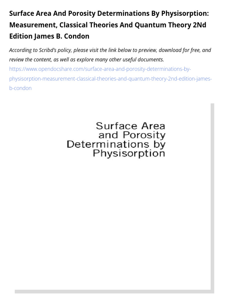 Surface Area and Porosity Determinations by Physisorption: Measurement ...