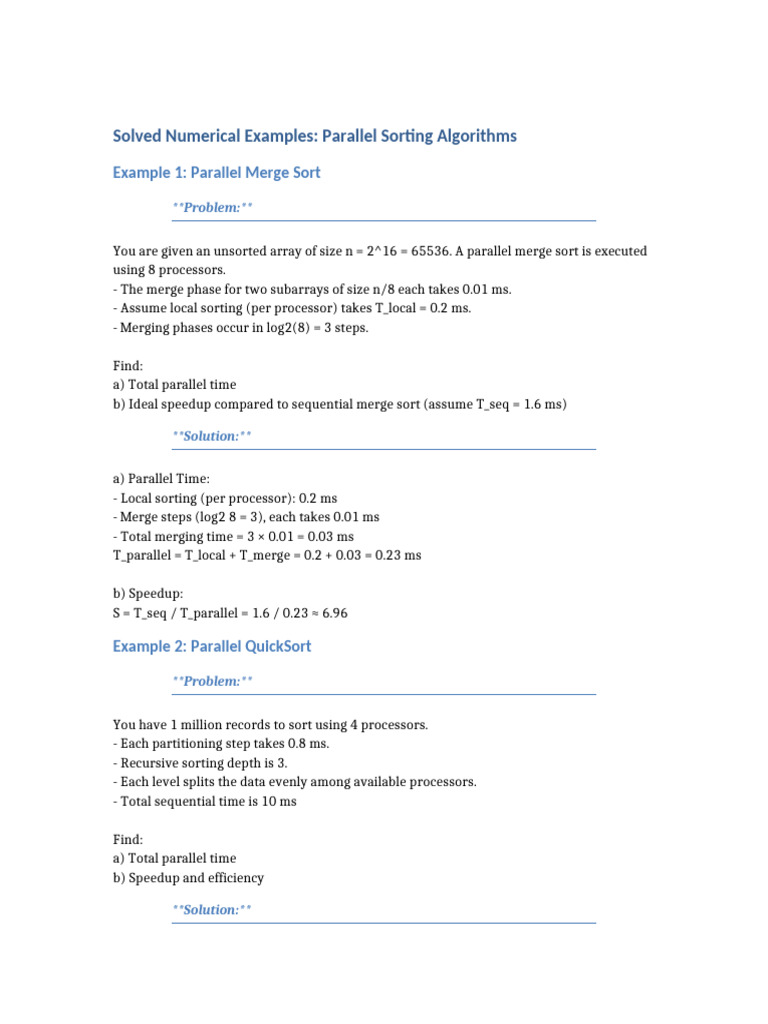 Parallel Sorting Numericals | PDF