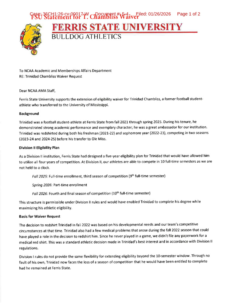 Ferris State Letter | PDF