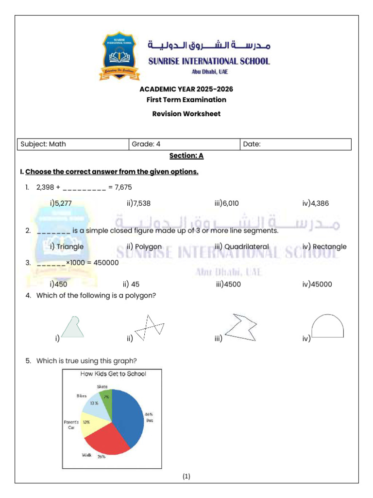 First Term Revision Worksheet(2025-26) | PDF | Geometry | Euclidean ...