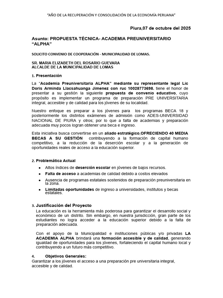 PROPUESTA ACADEMIA PREUNIVERSITARIA ALPHA -PAIMAS-TAMBO.. (1) (2) | PDF