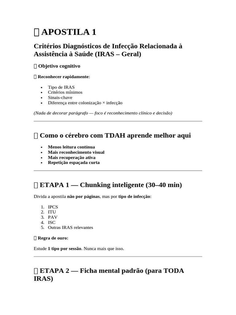Critérios Diagnósticos de Infecção Relacionada À Assistência À Saúde ...