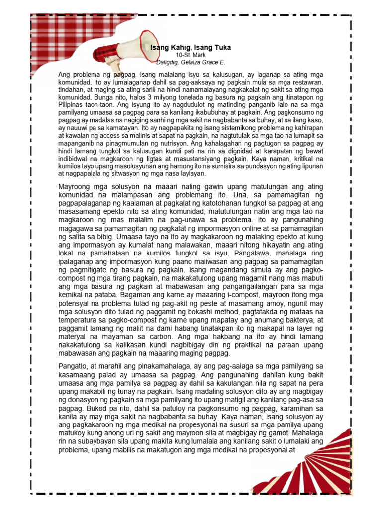 Isang Kahig, Isang Tuka: Daligdig, Gelaiza Grace E | PDF