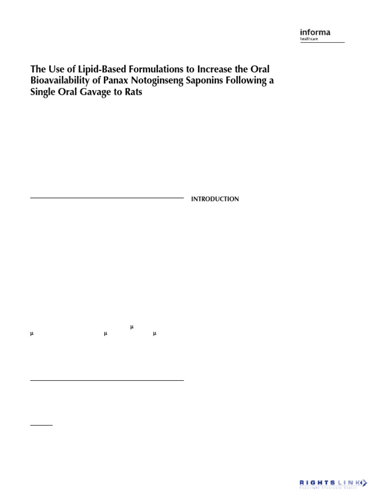 The Use of Lipid-Based Formulations To Increase The Oral | PDF ...
