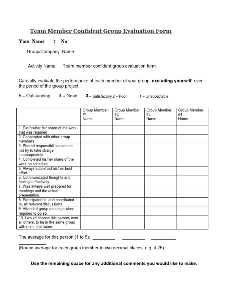 Garm Team Member Confident Group Evaluation Form | PDF