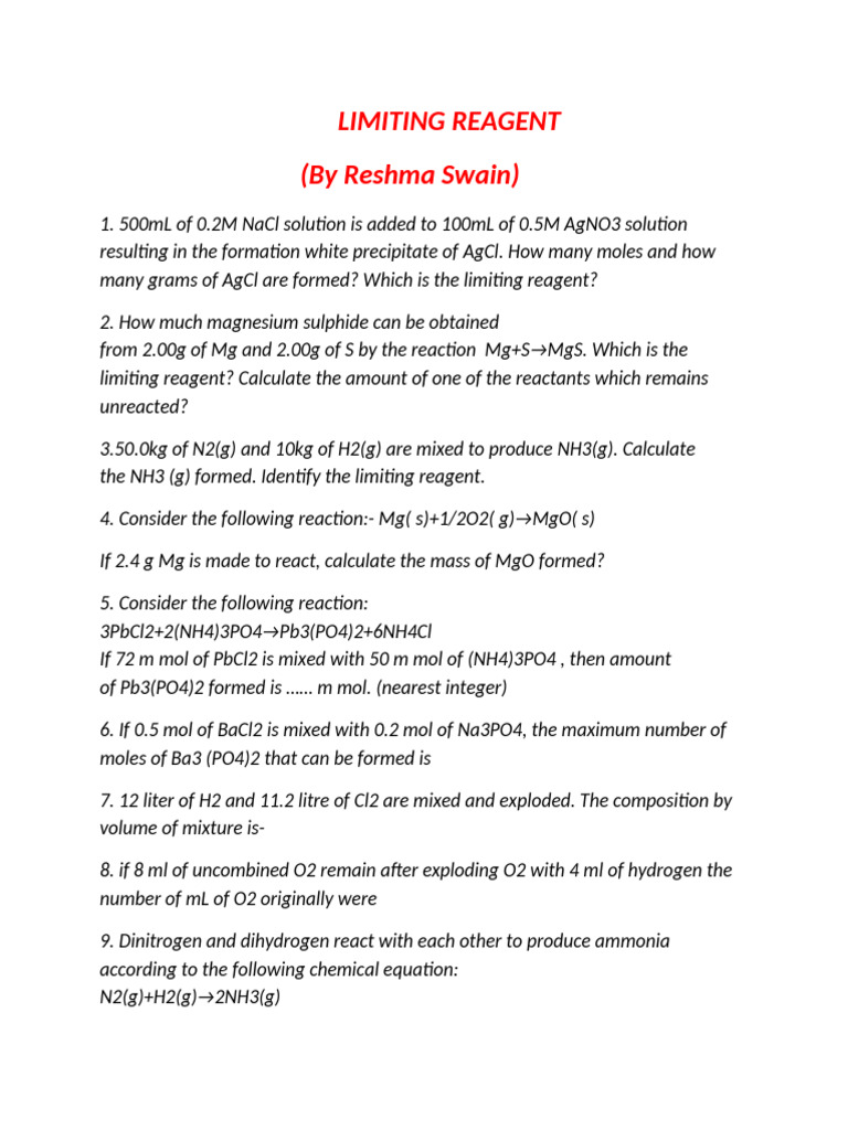 Limiting Reagent | PDF