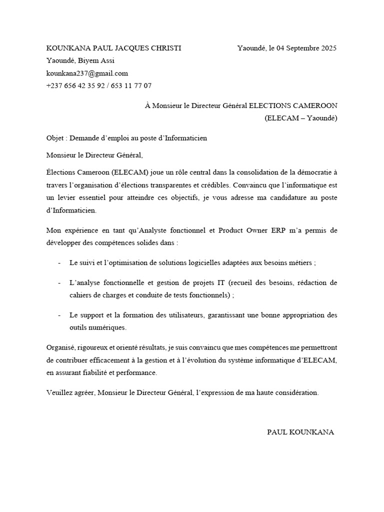 Lettre de Motivation ELECAM | PDF