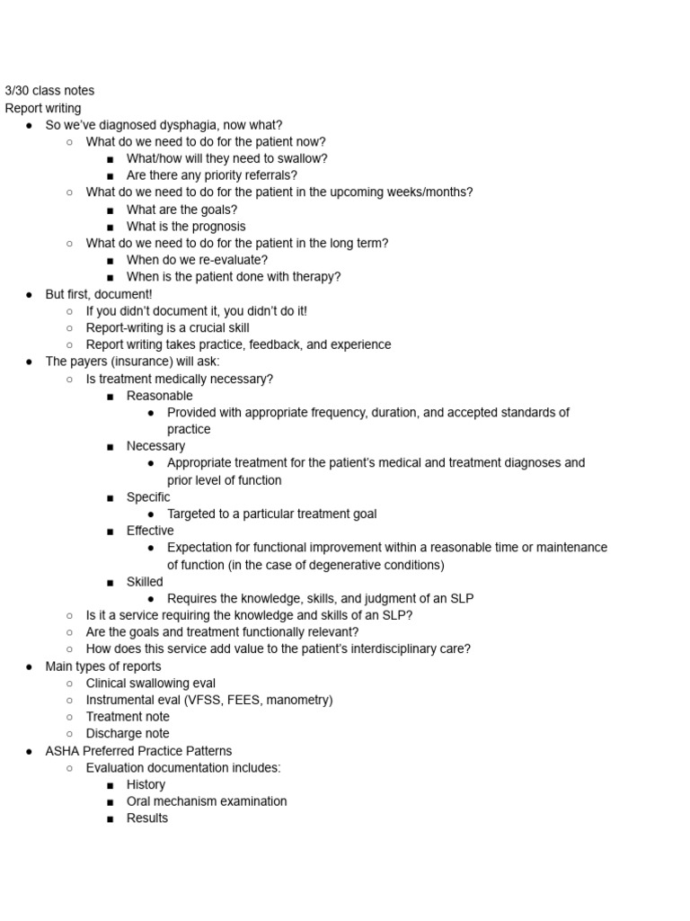 Dysphagia Pt. 2 Class Notes | PDF | Dietitian | Clinical Medicine