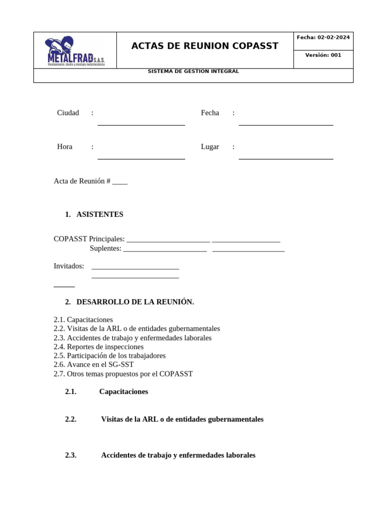 F. Acta de Reunion Copasst | PDF