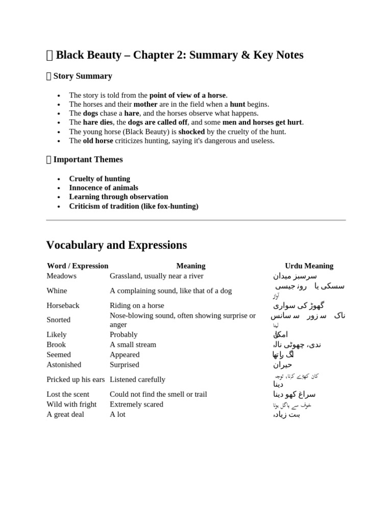 ? Black Beauty Notes Grade 7 | PDF | Part Of Speech | Syntax