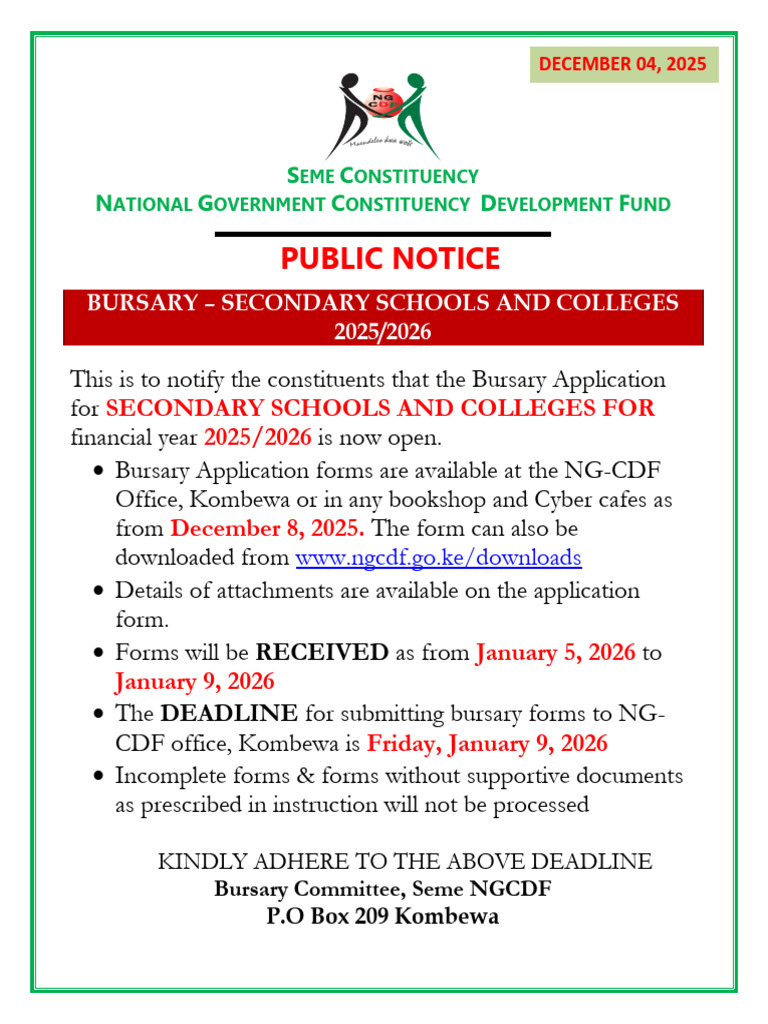 Public Notice Bursary Applications 2025 2026 | PDF