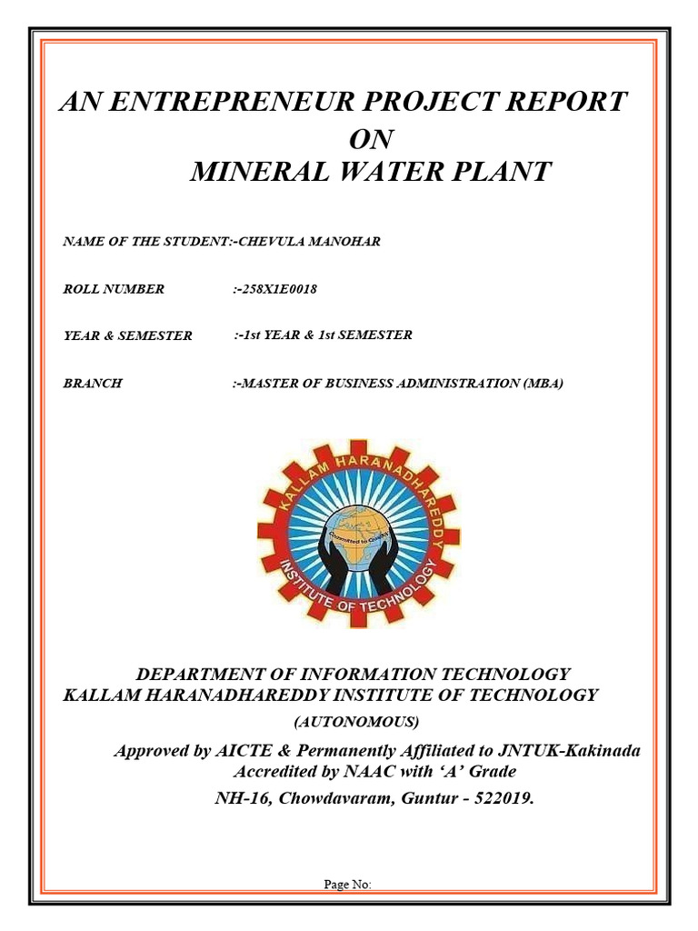 Entrepreneur Project Report Format-1 PDF | PDF | Bottled Water | Water