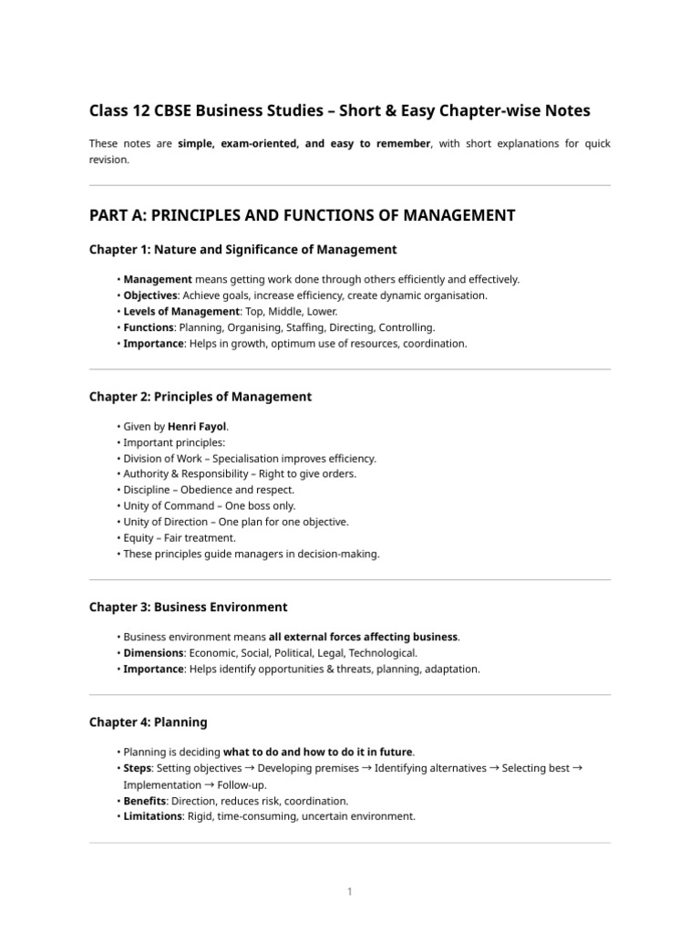 Class 12 Business Studies - Chapter-Wise Easy Notes | PDF | Marketing ...