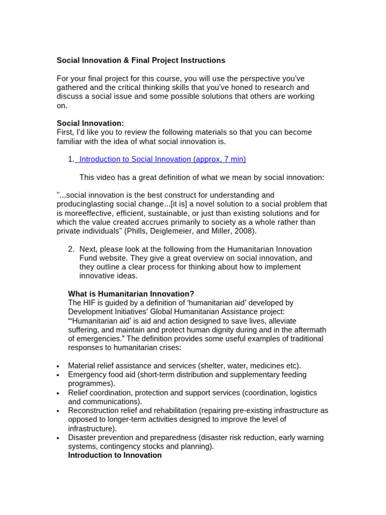 Social Innovation & Final Project Introduction | PDF | Innovation | Aids
