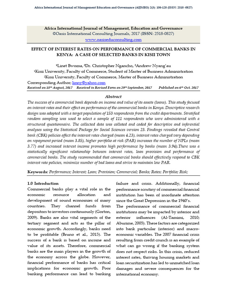 Effect of Interest Rates on Performance | PDF | Interest | Banks
