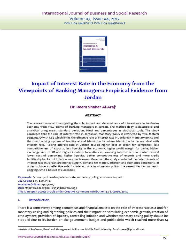 Admin, Role and Impact of Interest Rate in Jordan 8 | PDF | Interest ...