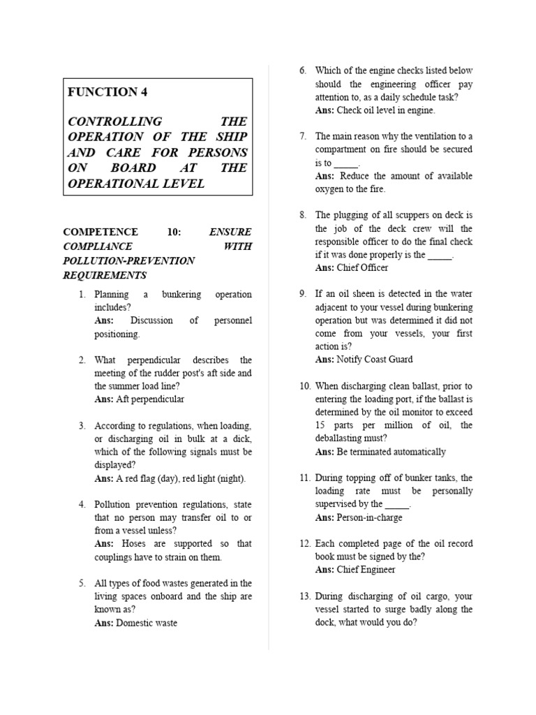 Function 4 Oic Engine Watch Reviewer | PDF | Ships | Oil Tanker