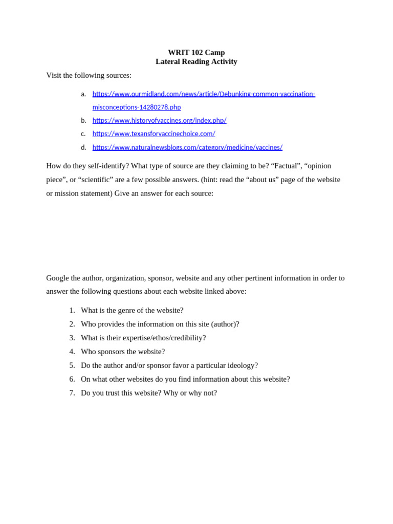 Lateral Reading Activity | PDF