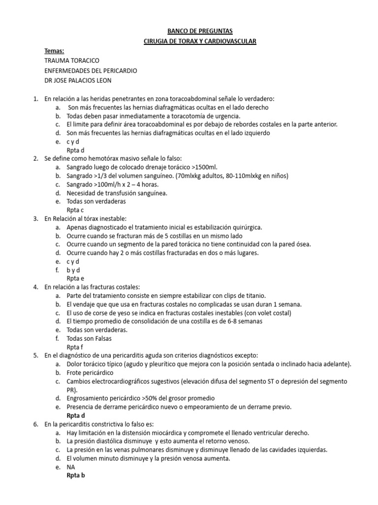 Preguntas Unmsm Trauma Toracico Enf Pericardio 2022.Doc | PDF | Enfermedades y trastornos ...