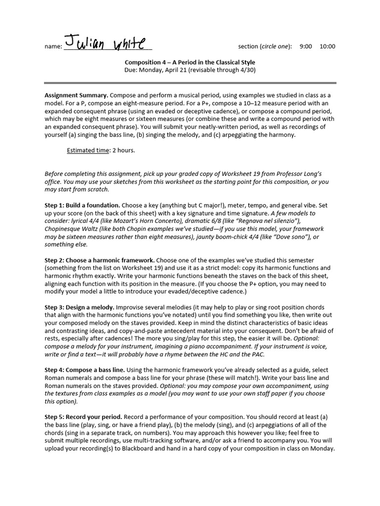 Composition 4 - Classical Period | PDF | Harmony | Musical Compositions