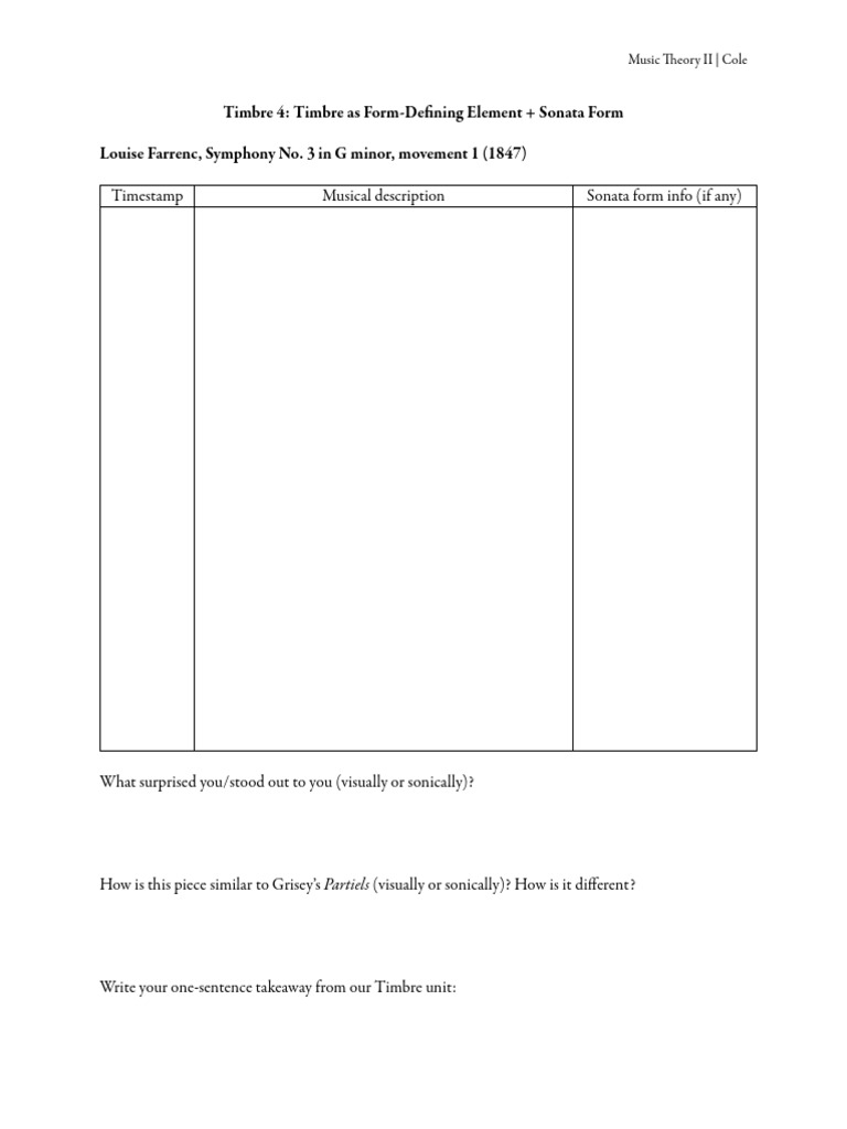 Timbre Handout 4 (Timbre as Form-Defining Element, Farrenc) | PDF