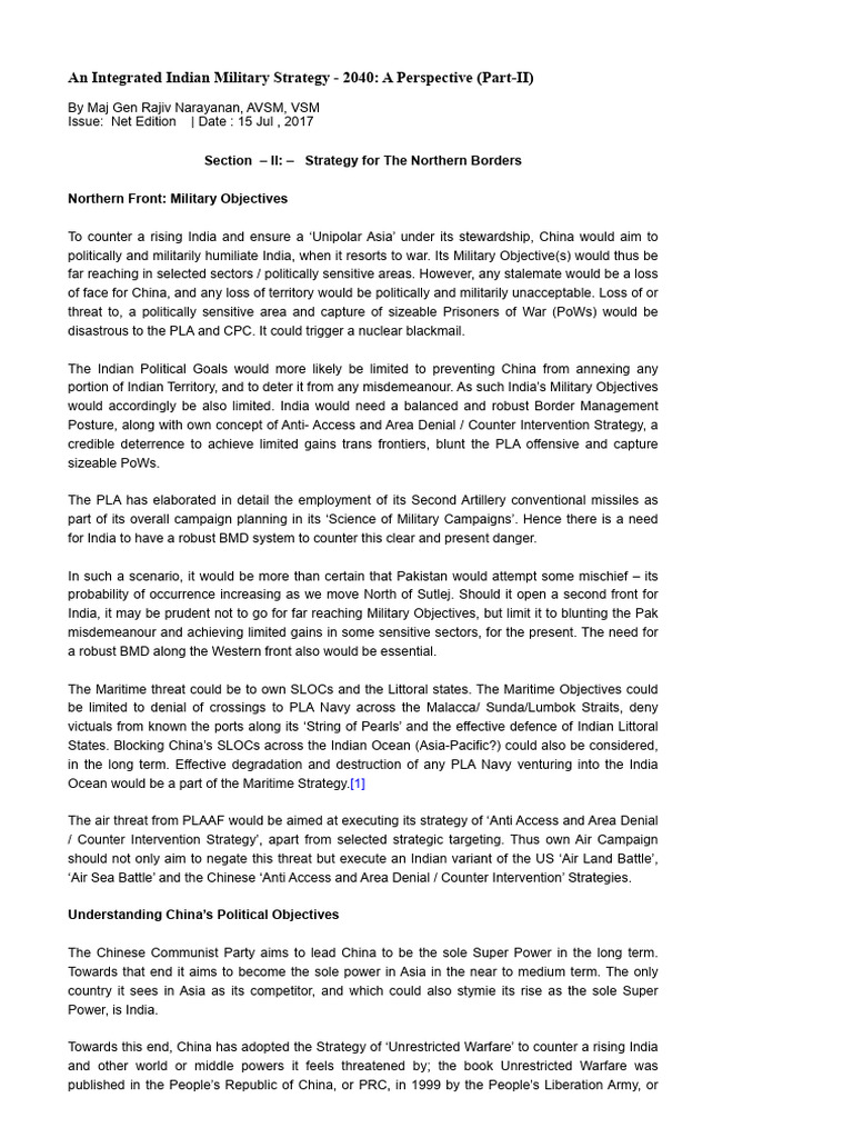 An Integrated Indian Military Strategy - 2040_ a Perspective (Part-II ...