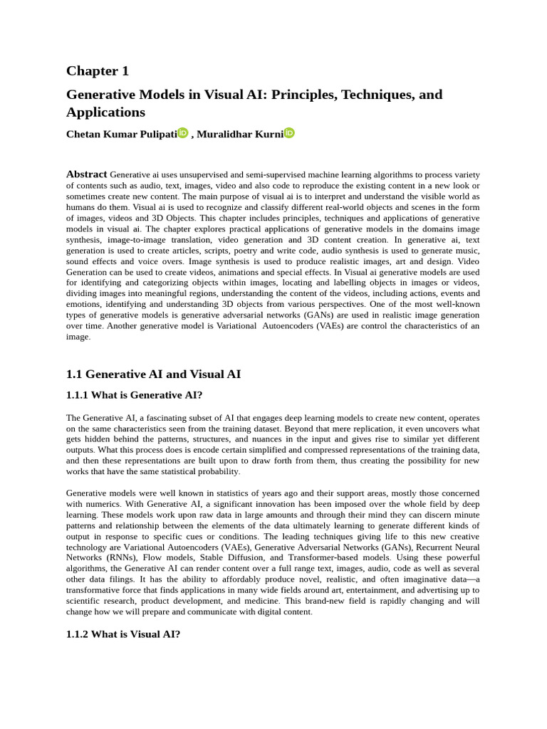 Chapter Writing - Generative Models in Visual AI | PDF | Artificial ...