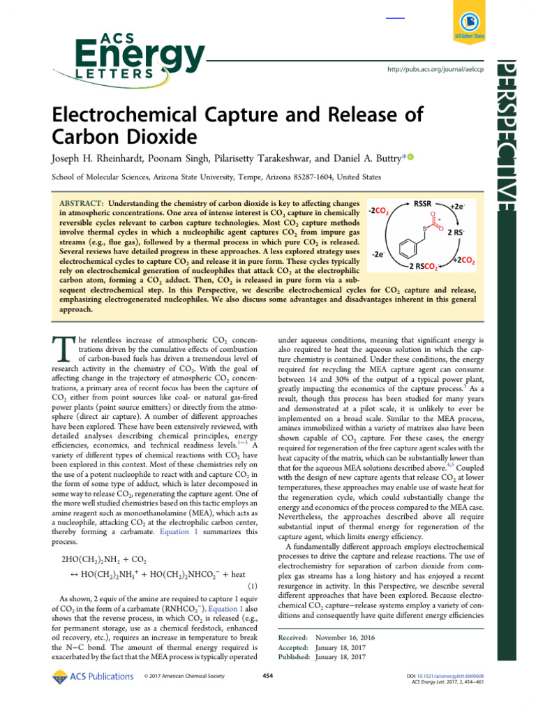 Electrochemical Capture and Release of Carbon Dioxide | PDF | Redox ...
