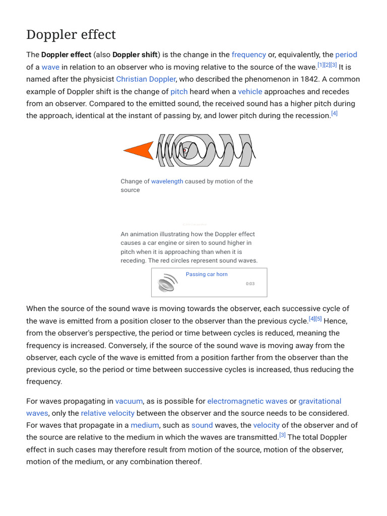 Doppler effect - Wikipedia | PDF | Doppler Effect | Redshift