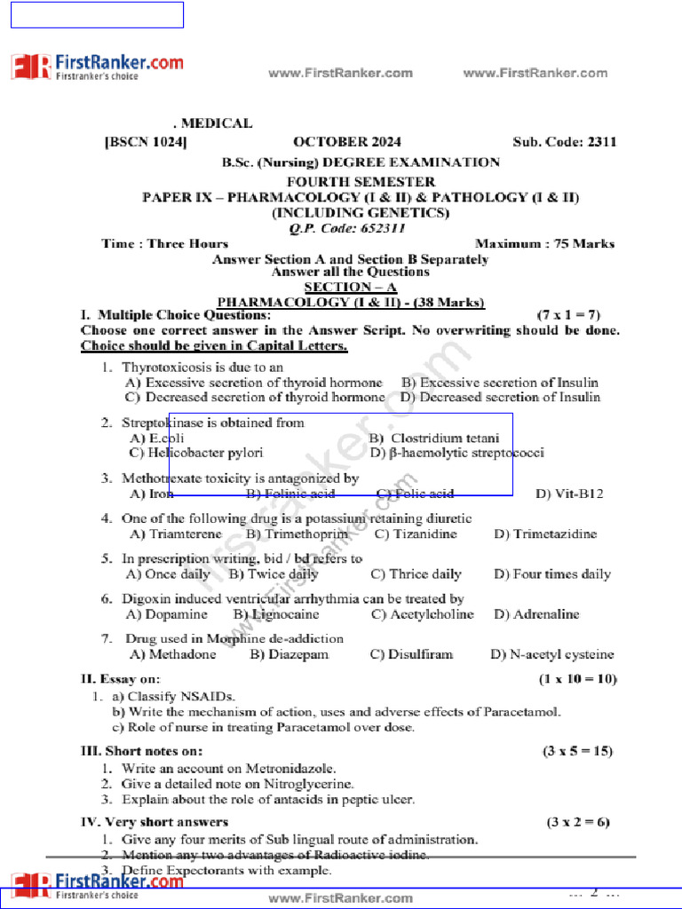 FR 652311 Pharmacology i and II and Pathology i and II Including ...