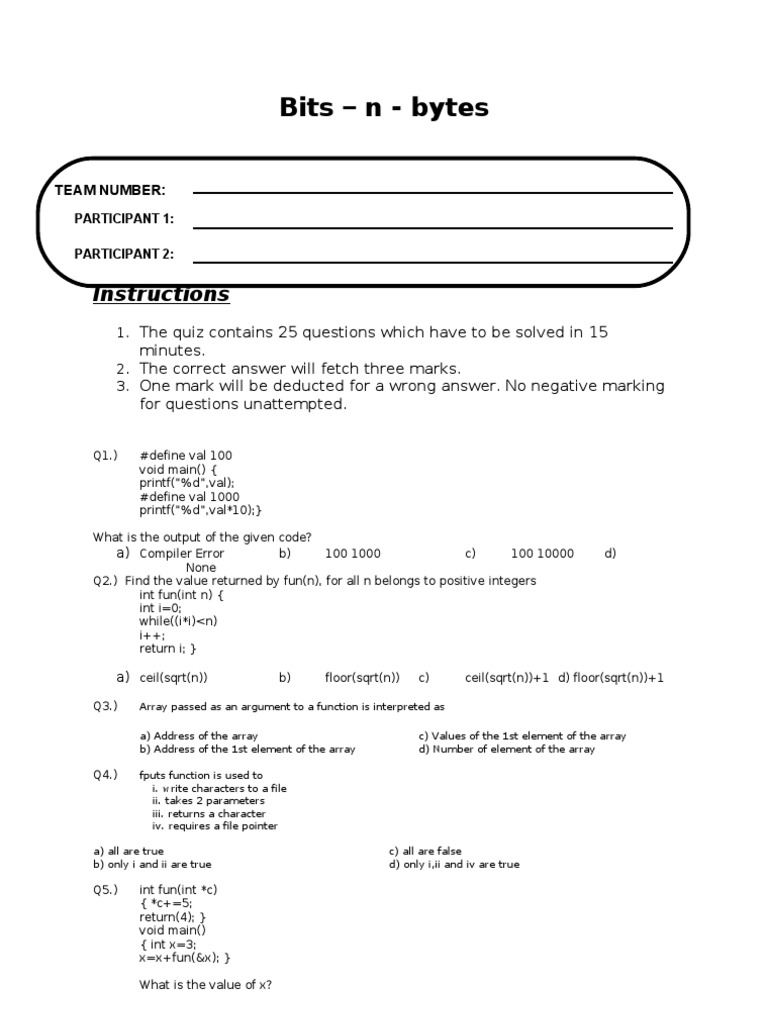 C++ Quiz | PDF | Integer (Computer Science) | C (Programming Language)