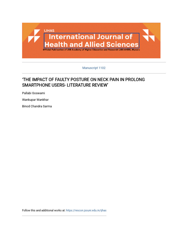 The Impact of Faulty Posture On Neck Pain in Prolong Smartphone | PDF ...