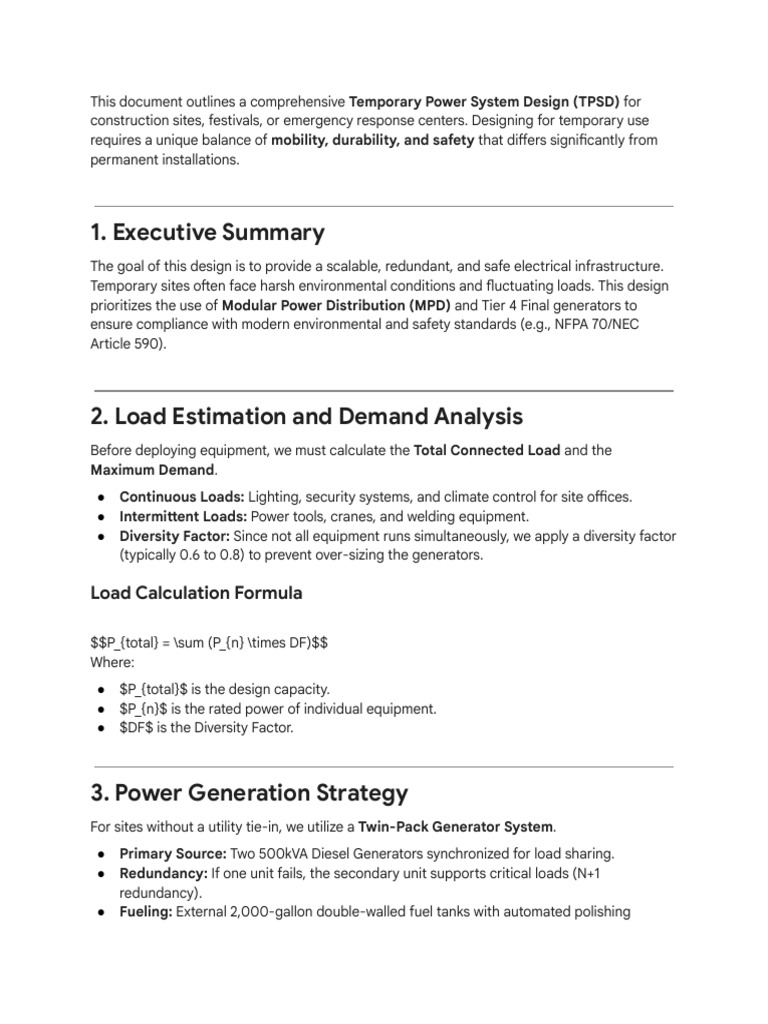 Temporary Power System Design | PDF | Electrical Engineering | Electric ...