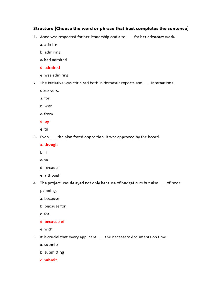 Tambahan Structure + Sedikit Listeningpdf | PDF