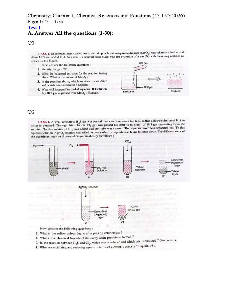Test 10 Chemistry Chemical Reactions | PDF