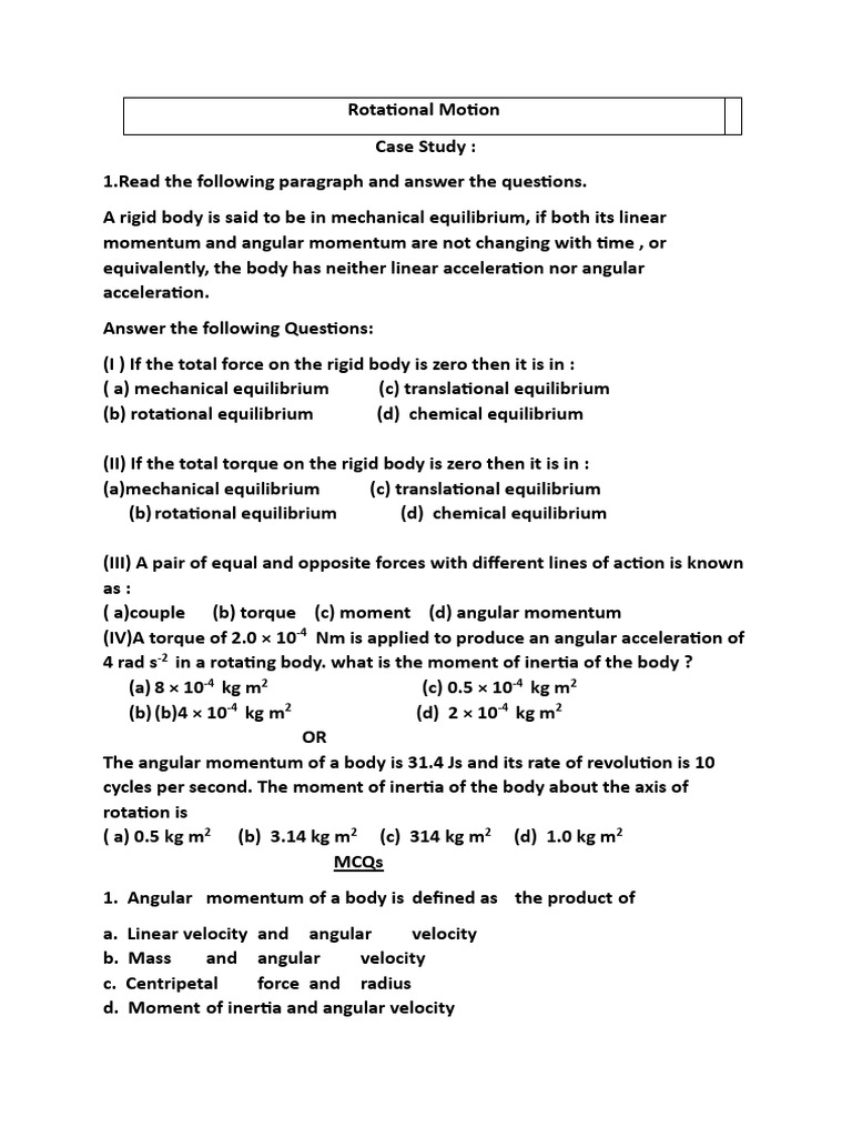 Work Sheet - Rotational Motion | PDF | Rotation Around A Fixed Axis ...