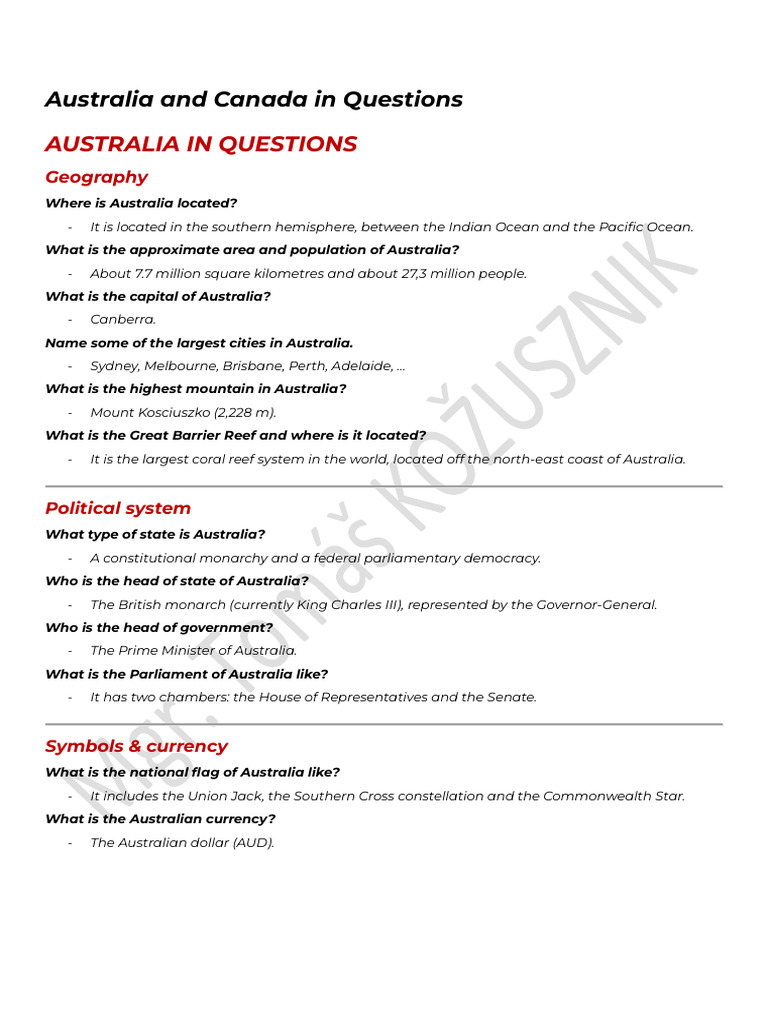 Australia and Canada in Questions | PDF | Australia | Canada
