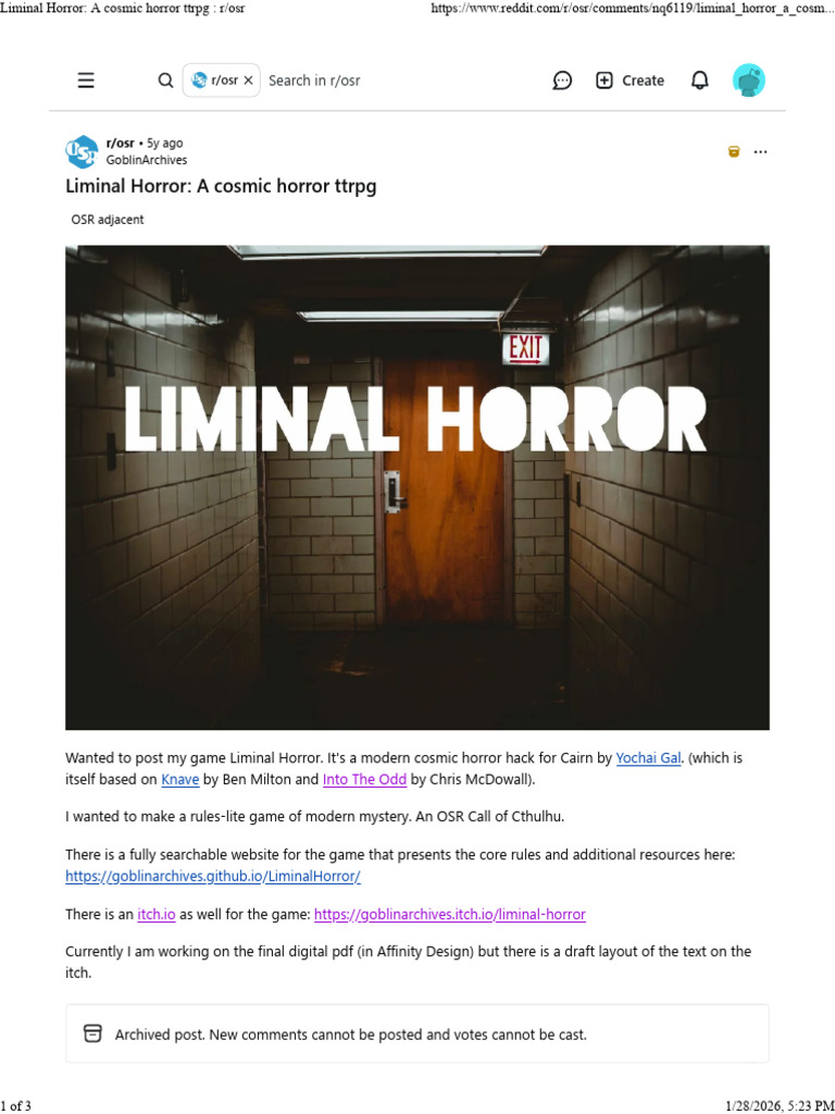 Liminal Horror - A Cosmic Horror TTRPG - R - Osr | PDF