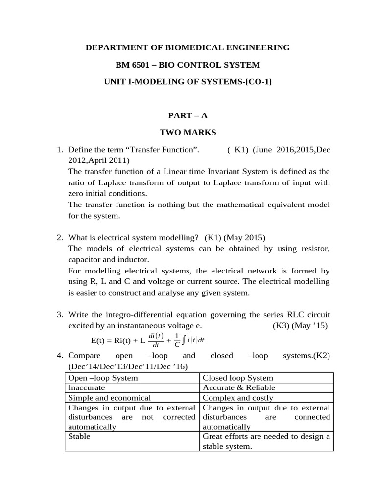 BCS 1 & 2units QB | PDF | Damping | Feedback