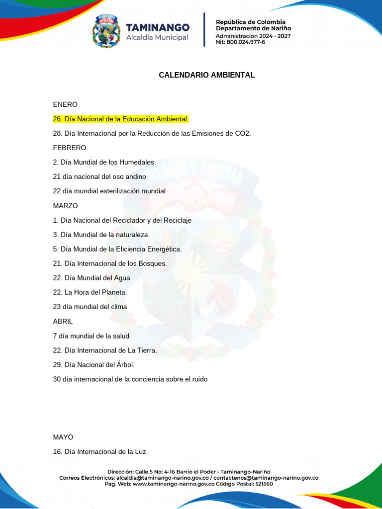 CALENDARIO AMBIENTAL 2025 | PDF