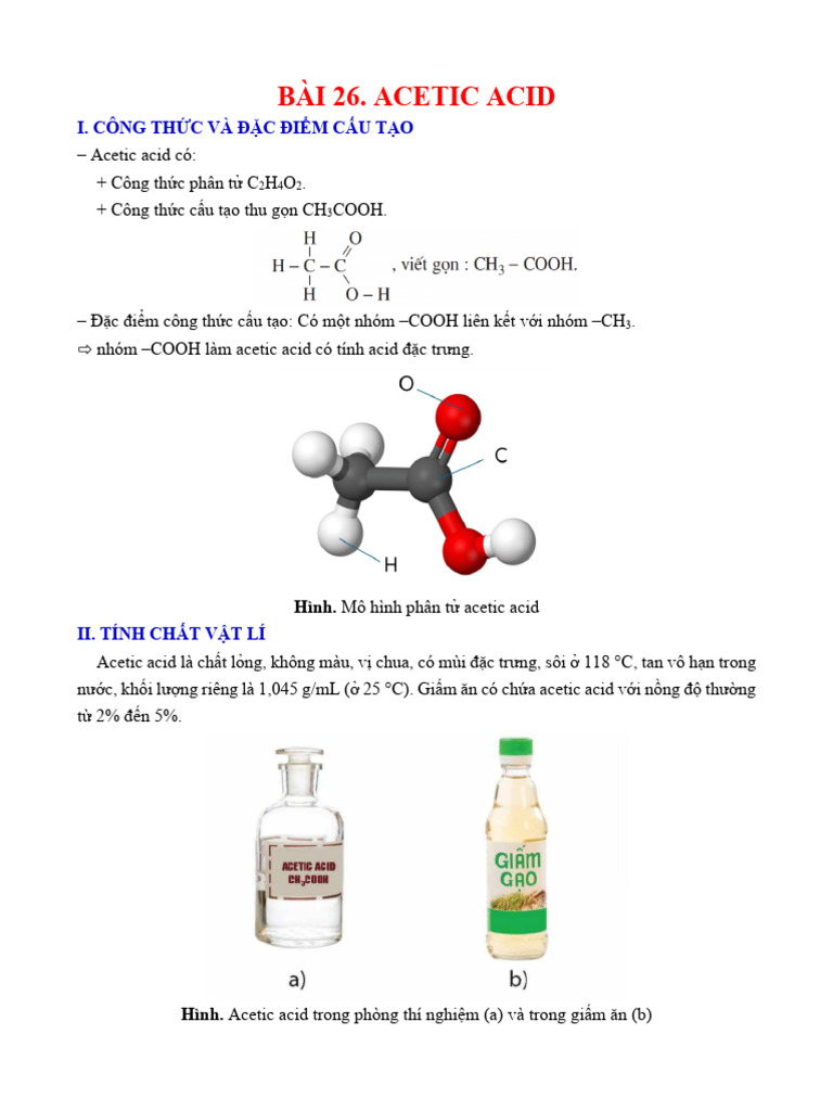 Bài 26. Acetic Acid HS | PDF