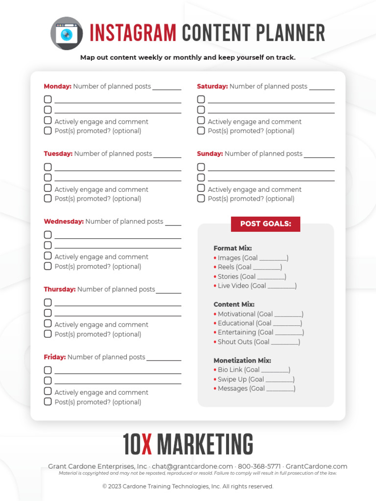 10X Instagram - Content Planner | PDF