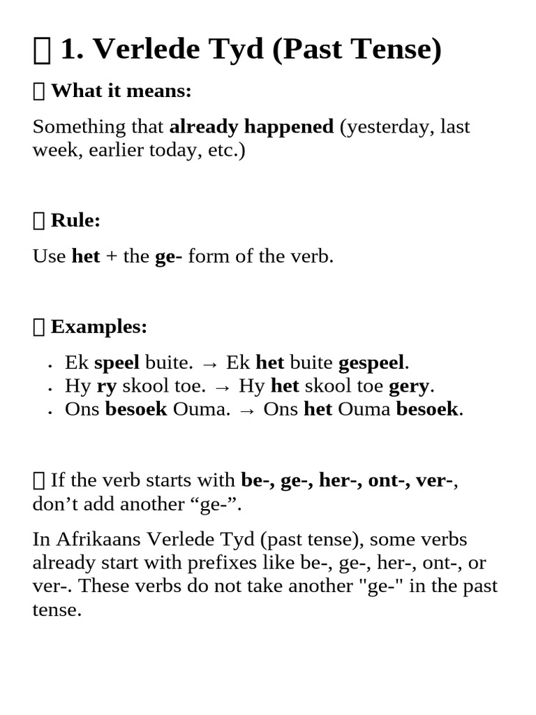 Afrikaans Tenses Guideline | PDF