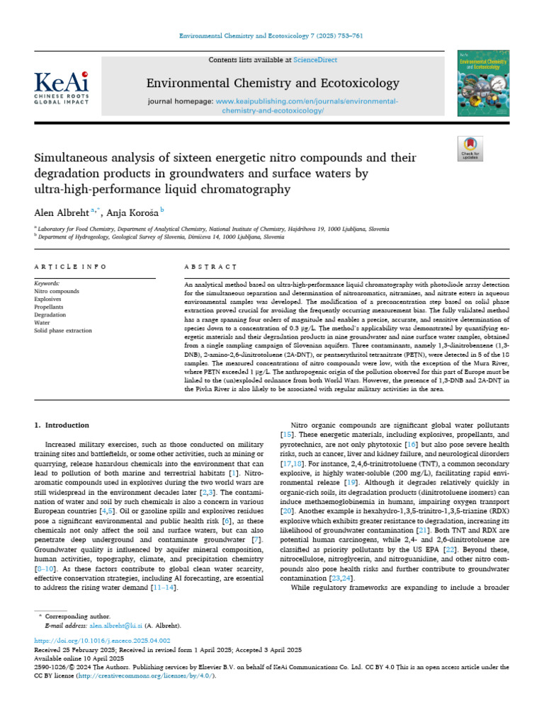 Environmental Chemistry and Ecotoxicology: Alen Albreht, Anja Koro Sa ...