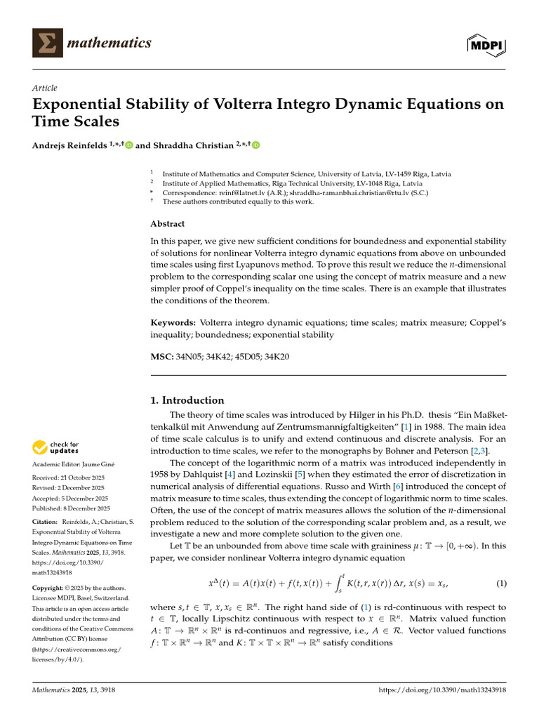 Exponential Stability of Volterra Integro Dynamic Equations on Time ...